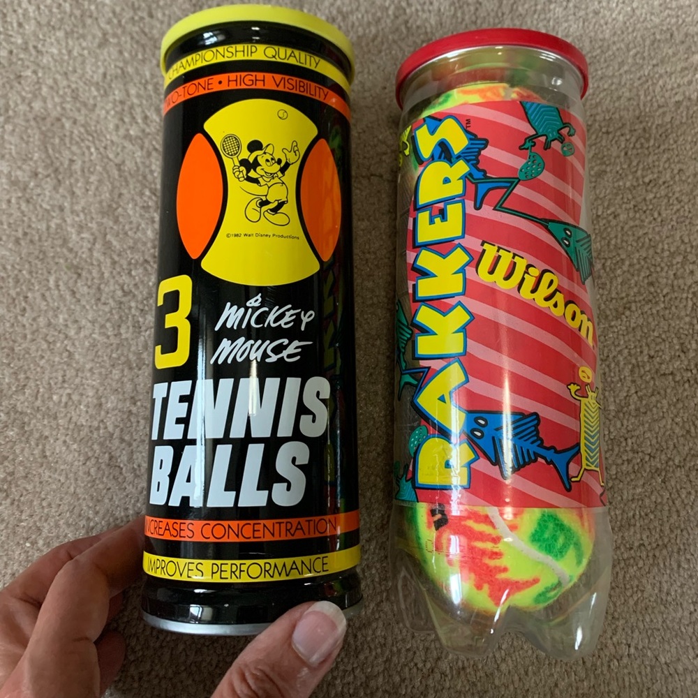 2-Vintage Tennis Ball Canisters Mickey Mouse And Wils… - Gem